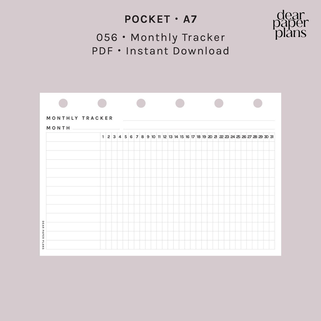 POCKET | Monthly Tracker Planner Insert | 056 | Printable Insert ...