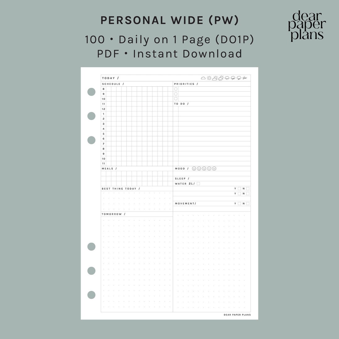 PERSONAL WIDE | DO1P (daily on 1 Page Insert) | 100 | UNDATED ...