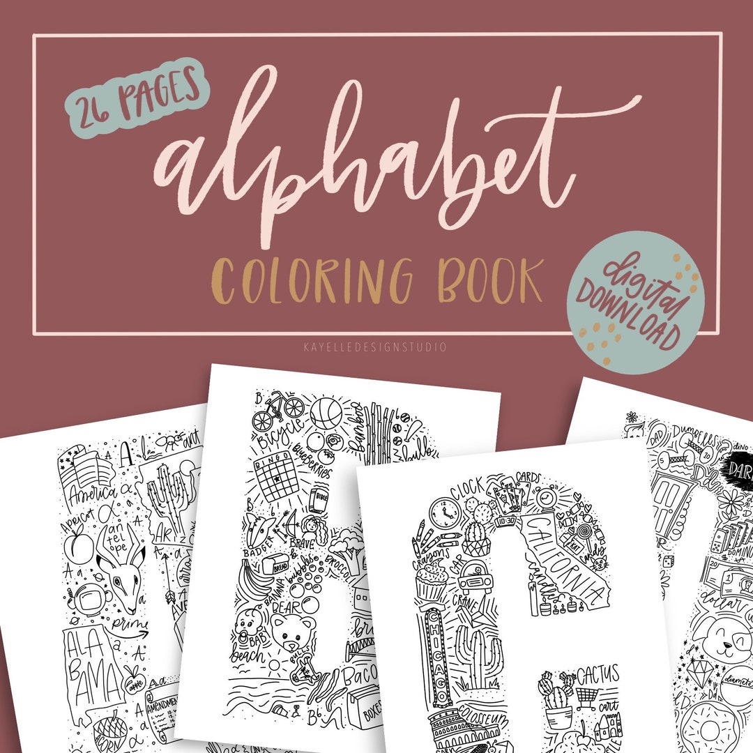 Printable Alphabet Coloring Book | ABC Doodle Pages - Etsy