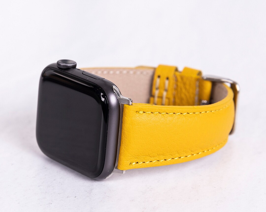 Yellow Genuine Handmade Leather Apple Watch Band With Yellow Stitching ...