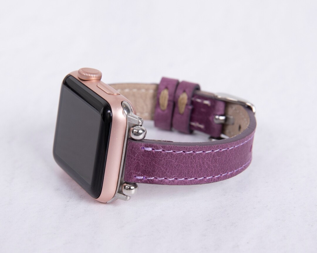 Purple Leather Slim Apple Watch Strap for Women & Men Iwatch Bracelet ...