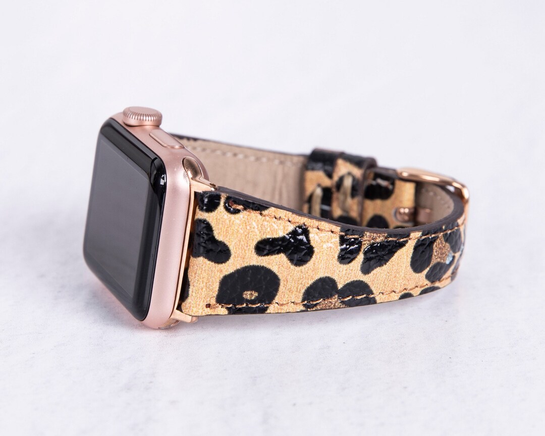 Leopard Print Handmade Leather Slim Apple Watch Band for Women ...
