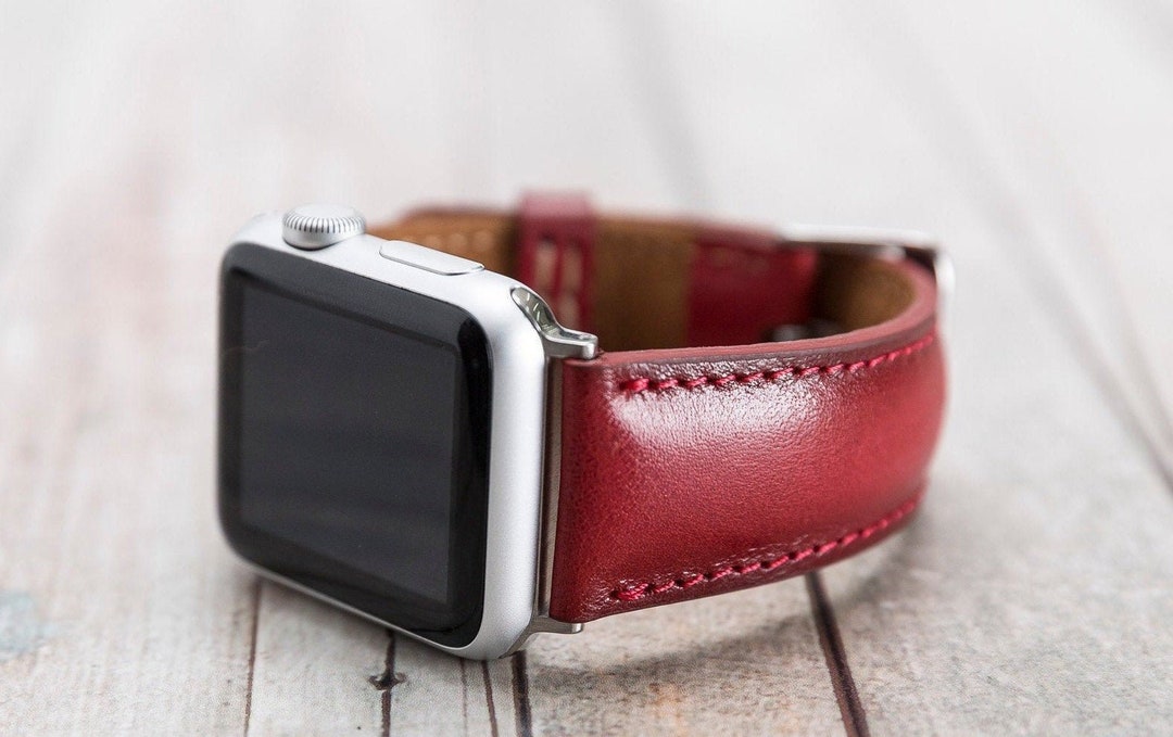 Red Leather Apple Watch Band for All Apple Watch Series Premium Full ...