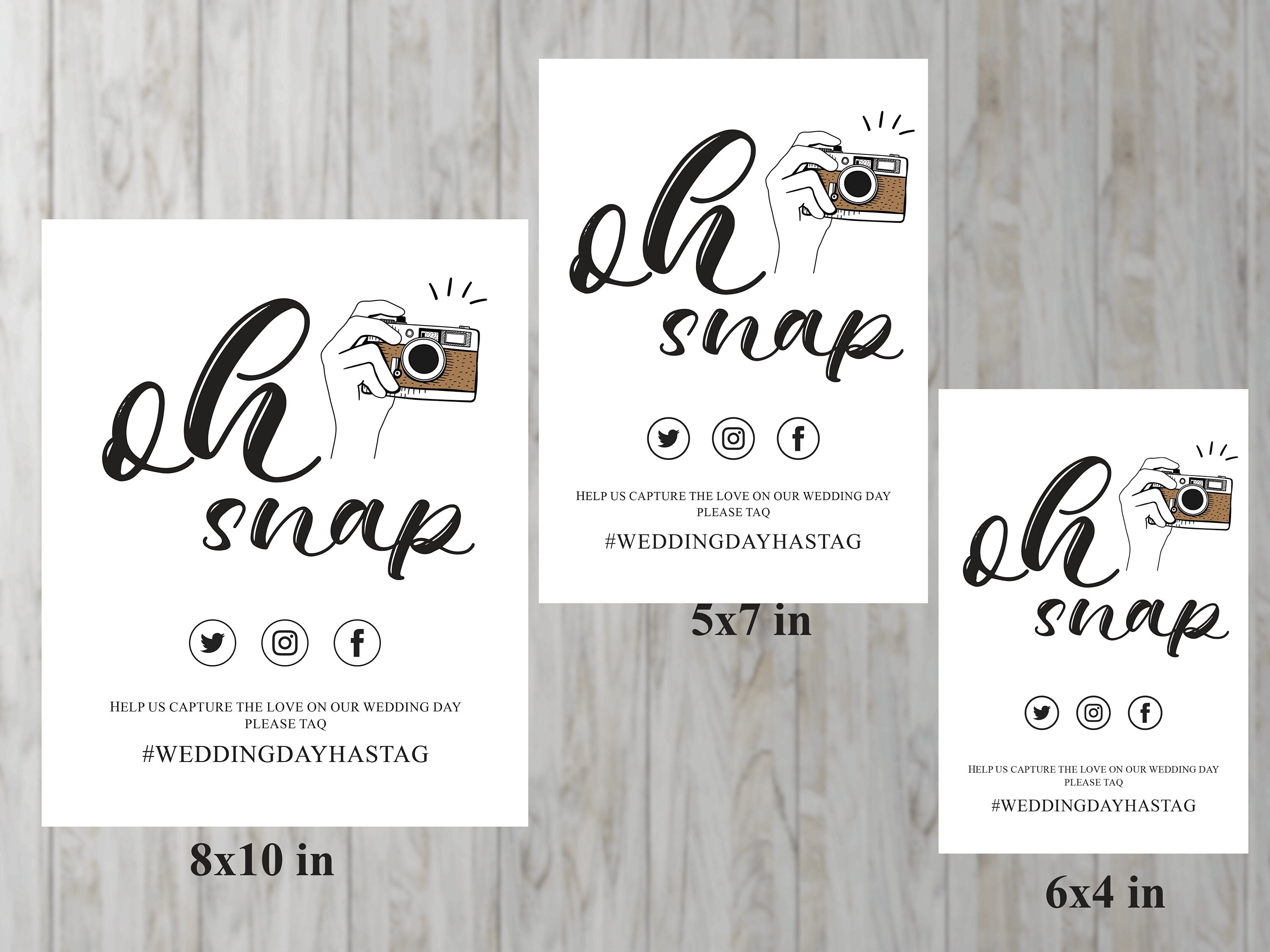 Oh Snap Wedding Sign, DIY Hashtag Sign Printable, Social Media Hashtag ...