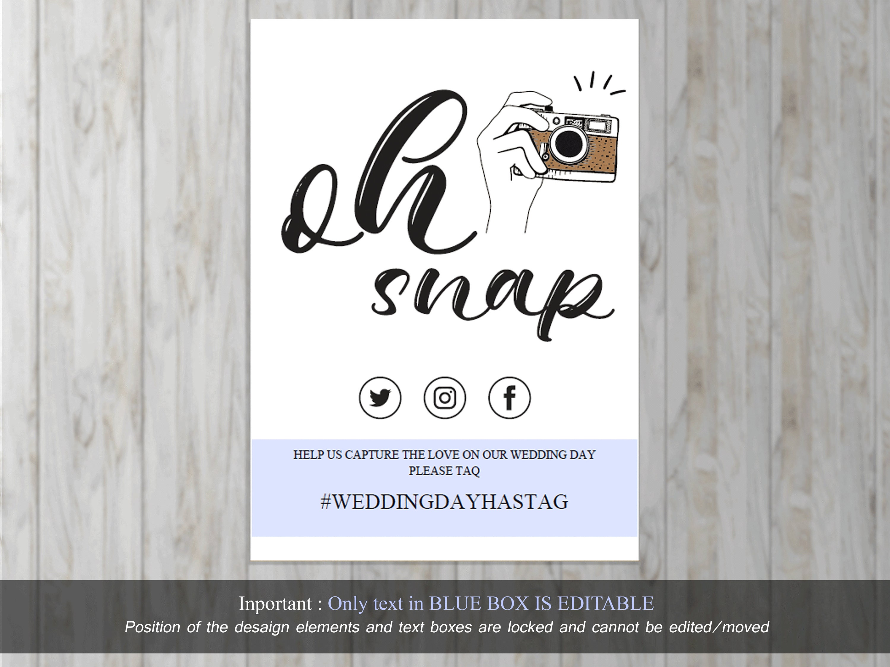 Oh Snap Wedding Sign, DIY Hashtag Sign Printable, Social Media Hashtag ...
