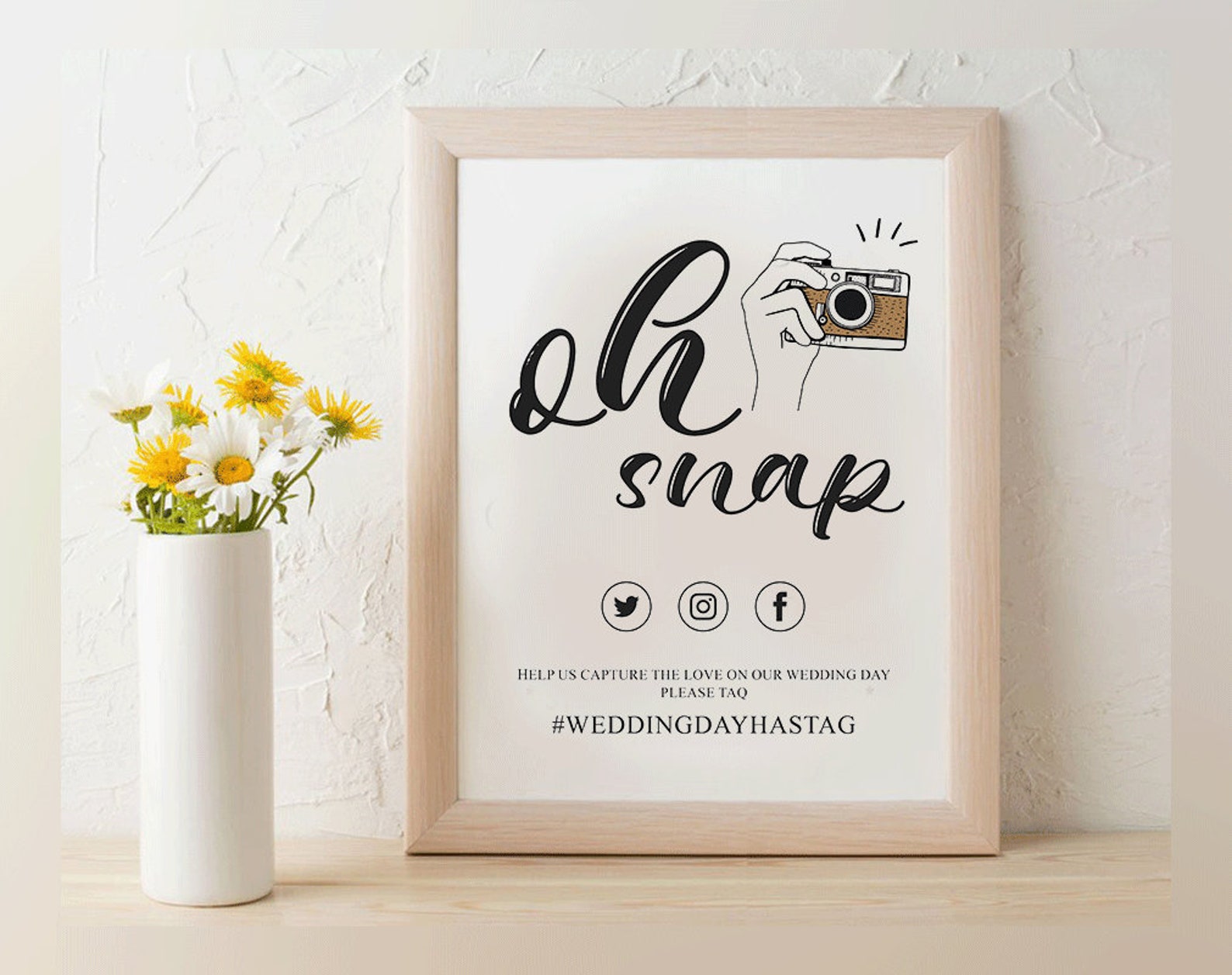Oh Snap Wedding Sign, DIY Hashtag Sign Printable, Social Media Hashtag ...