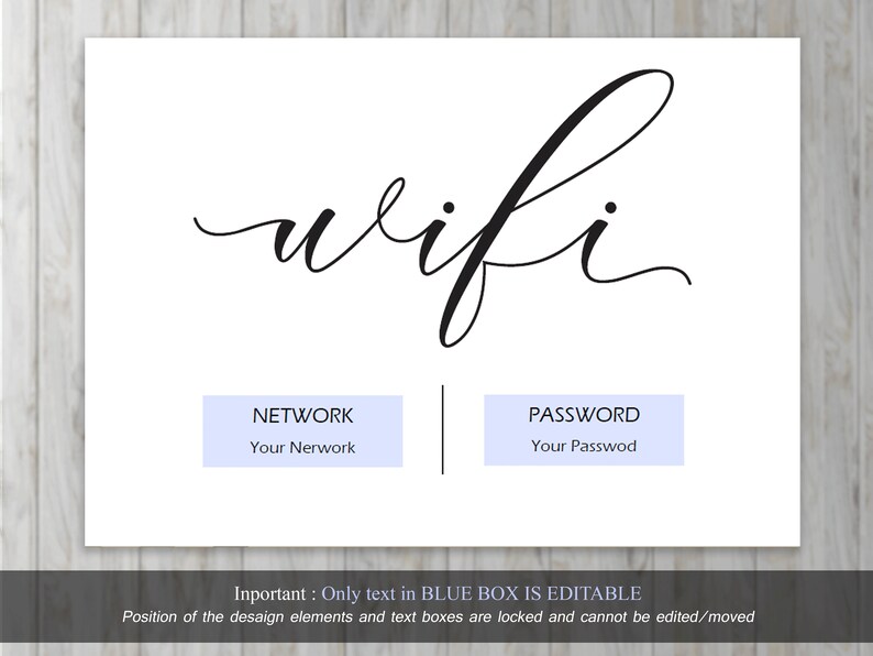 WIFI Sign Printable - Wifi Password - Editable Wifi Sign Editable PDF ...