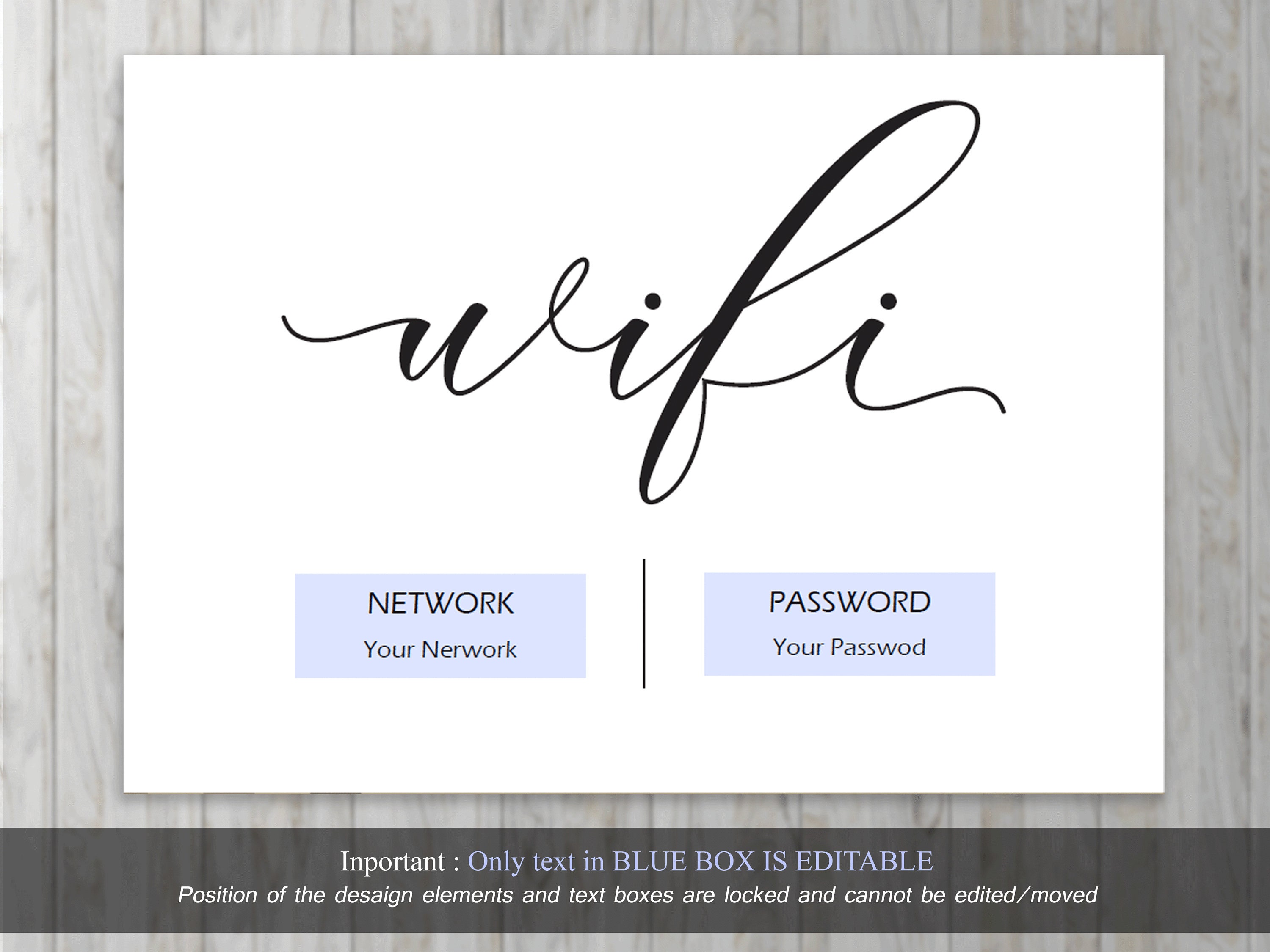 WIFI Sign Printable - Wifi Password - Editable Wifi Sign Editable PDF ...