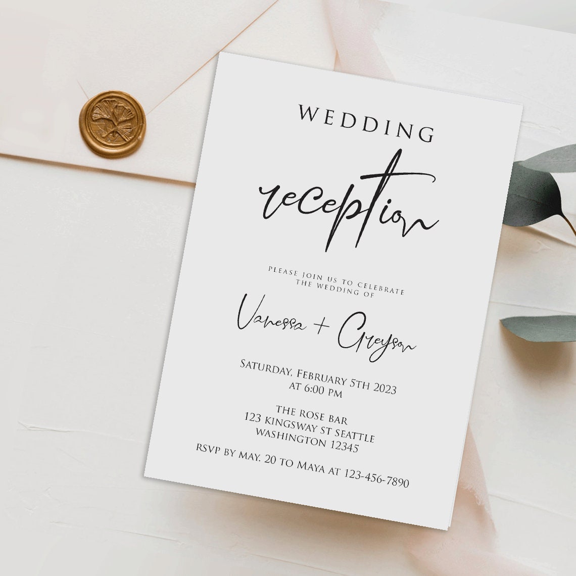 Reception Invitation Template | Elopement Announcement Invitation ...