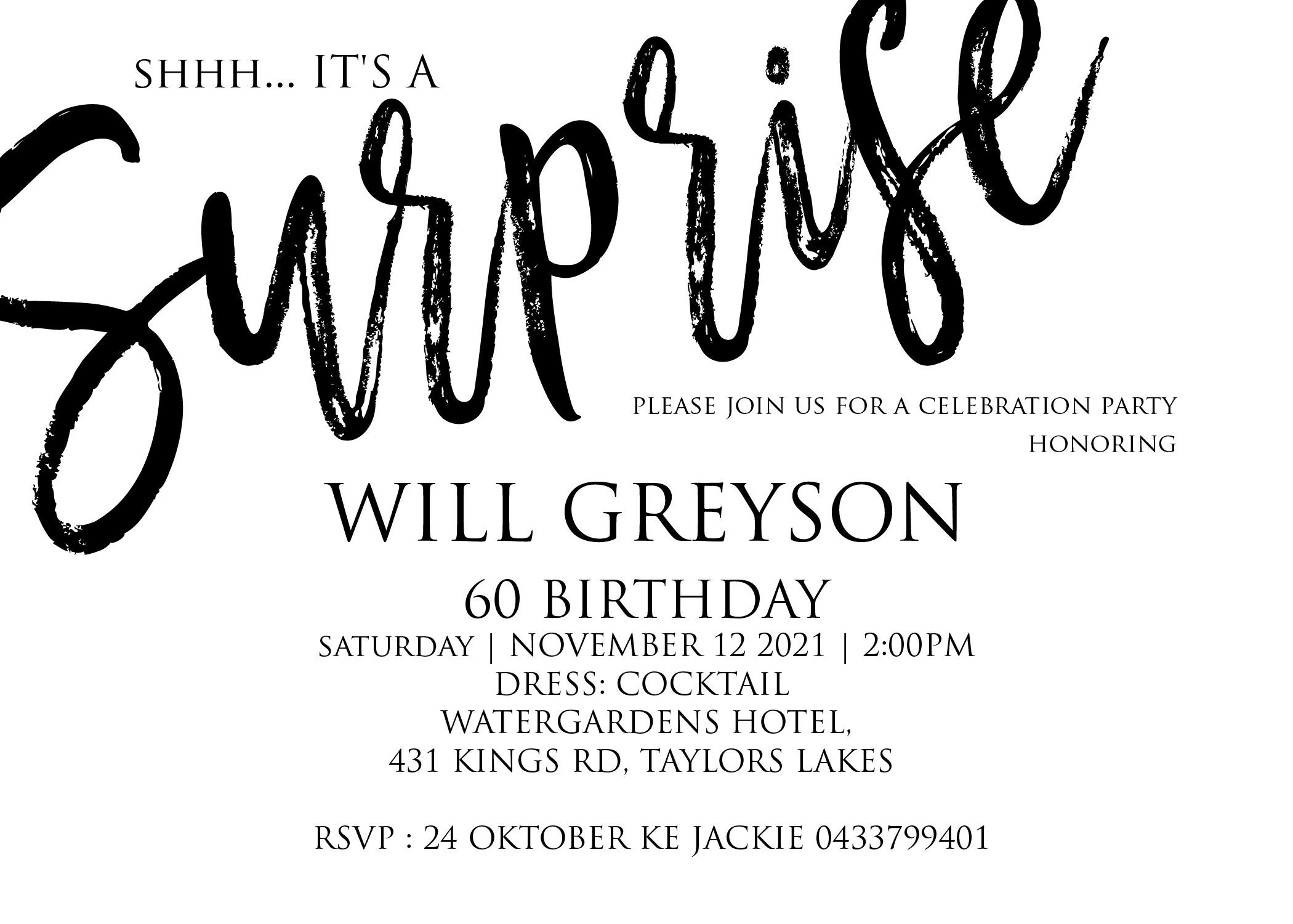 ANY AGE Shhh It's A Surprise Invitation Template Surprise Party ...