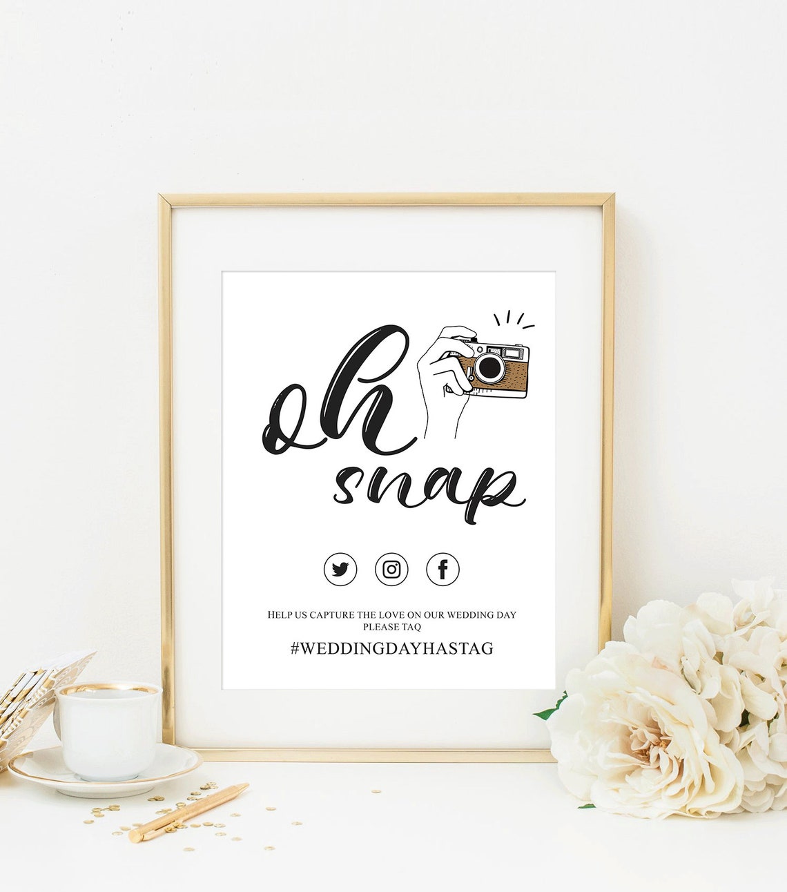 Oh Snap Wedding Sign, DIY Hashtag Sign Printable, Social Media Hashtag ...