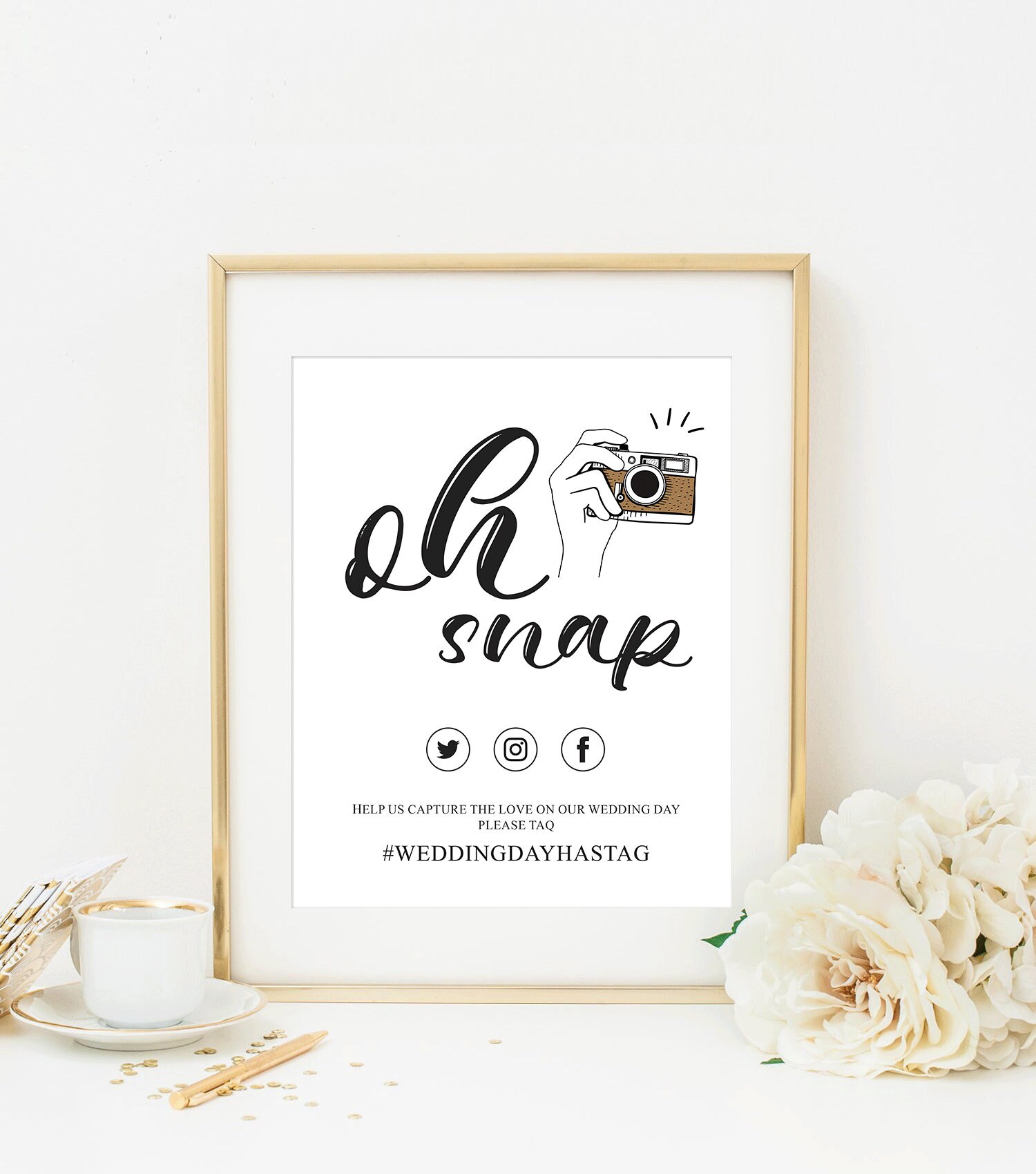 Oh Snap Wedding Sign, DIY Hashtag Sign Printable, Social Media Hashtag ...