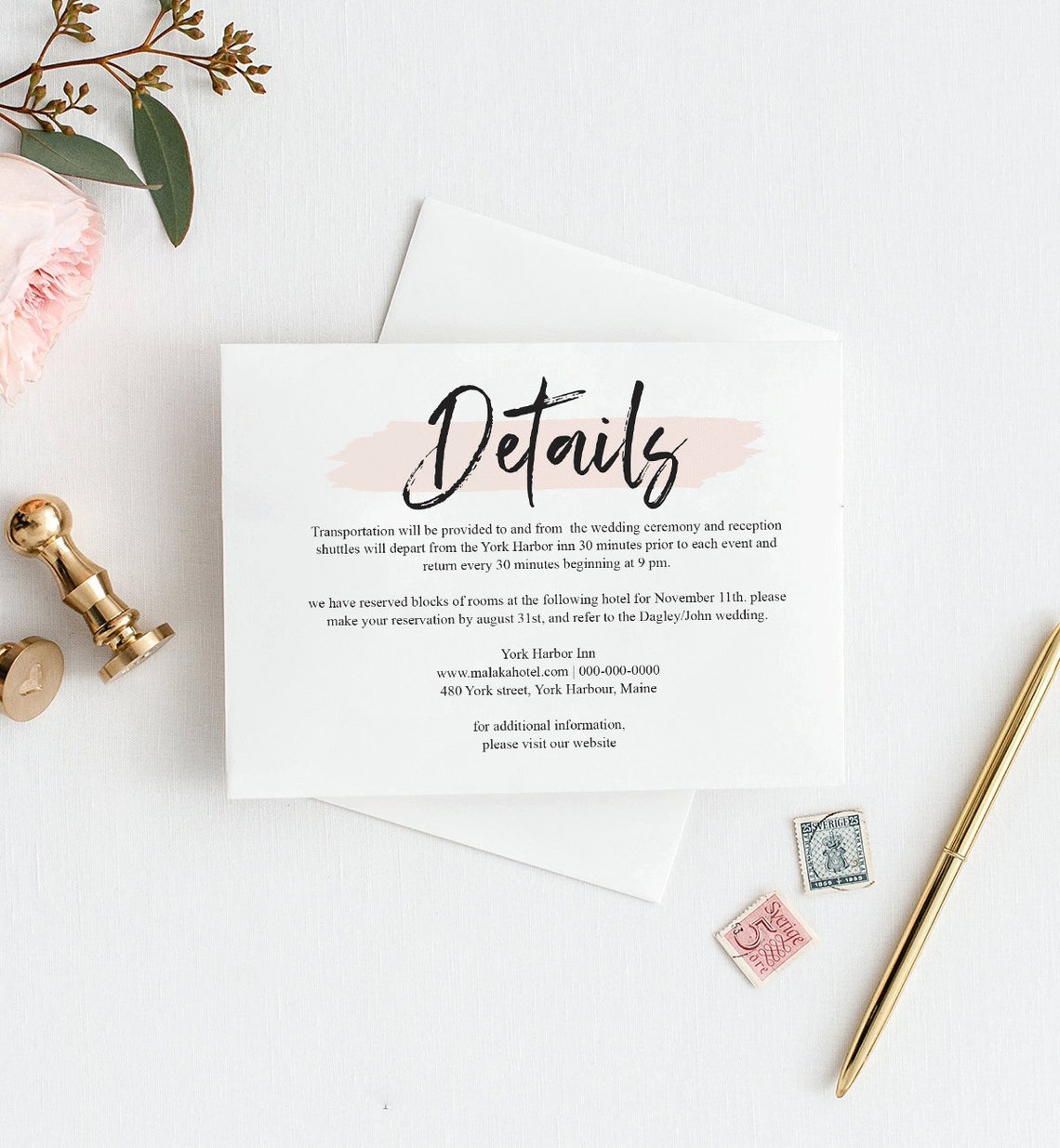 Modern Wedding Details Card Template | Printable Wedding Information ...