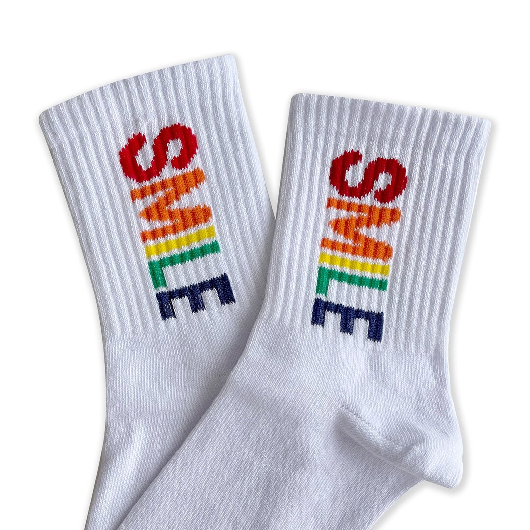 Rainbow Smile Slogan Socks, Joyful Socks, Stocking Filler, Happy Socks ...