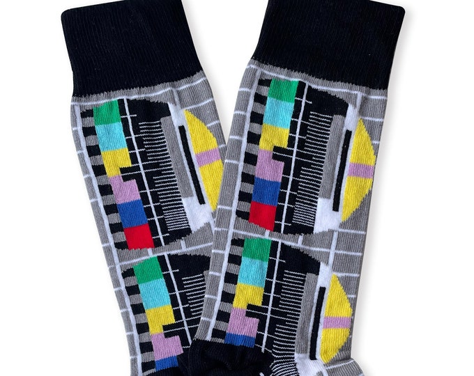 Retro No Signal Screen Socks, 80's Clothing, Retro TV Socks, Unique ...
