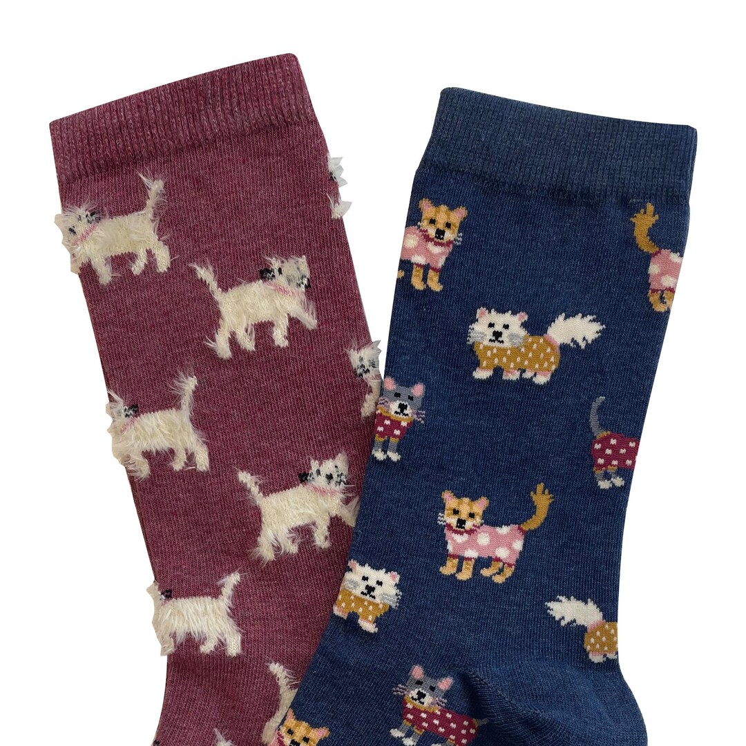 Cat Design Socks: Fluffy White Cats Burgundy Footwear, Cats Wearing ...