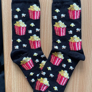 Popcorn Socks, Movie Night Socks, Funny Popcorn Socks, Food Socks ...