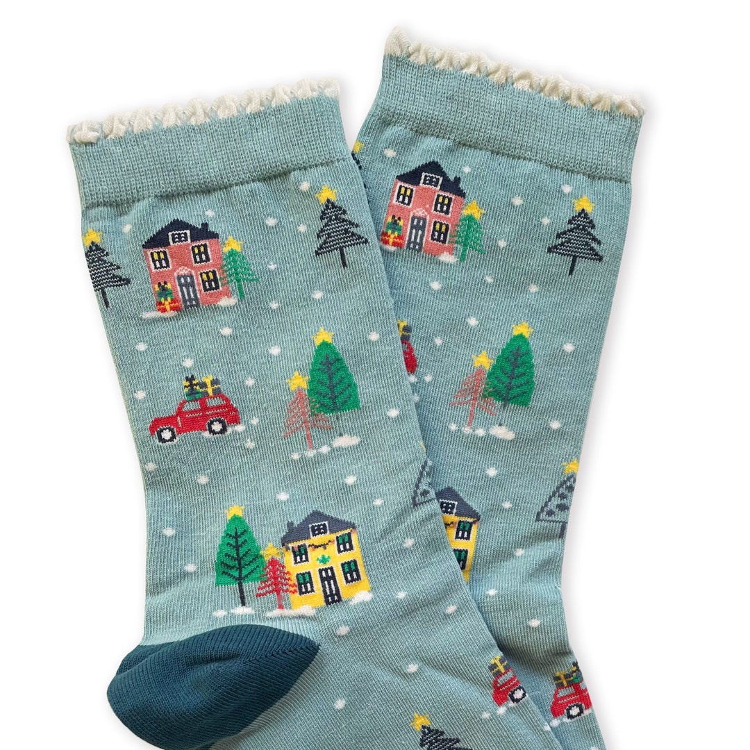 City Illustration Christmas Socks New Year Socks Cosy Socks - Etsy