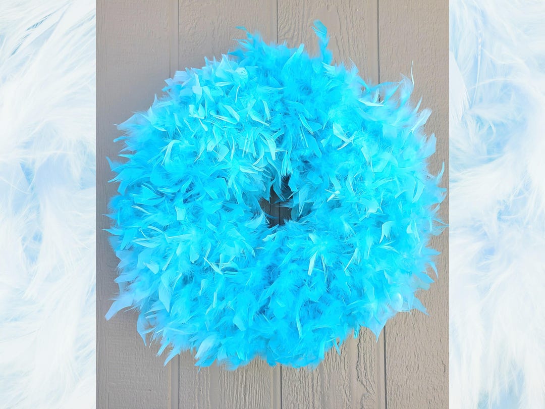 Baby Blue Feather Wreath - Soft Fluffy Decor for Baby Shower, Nursery ...