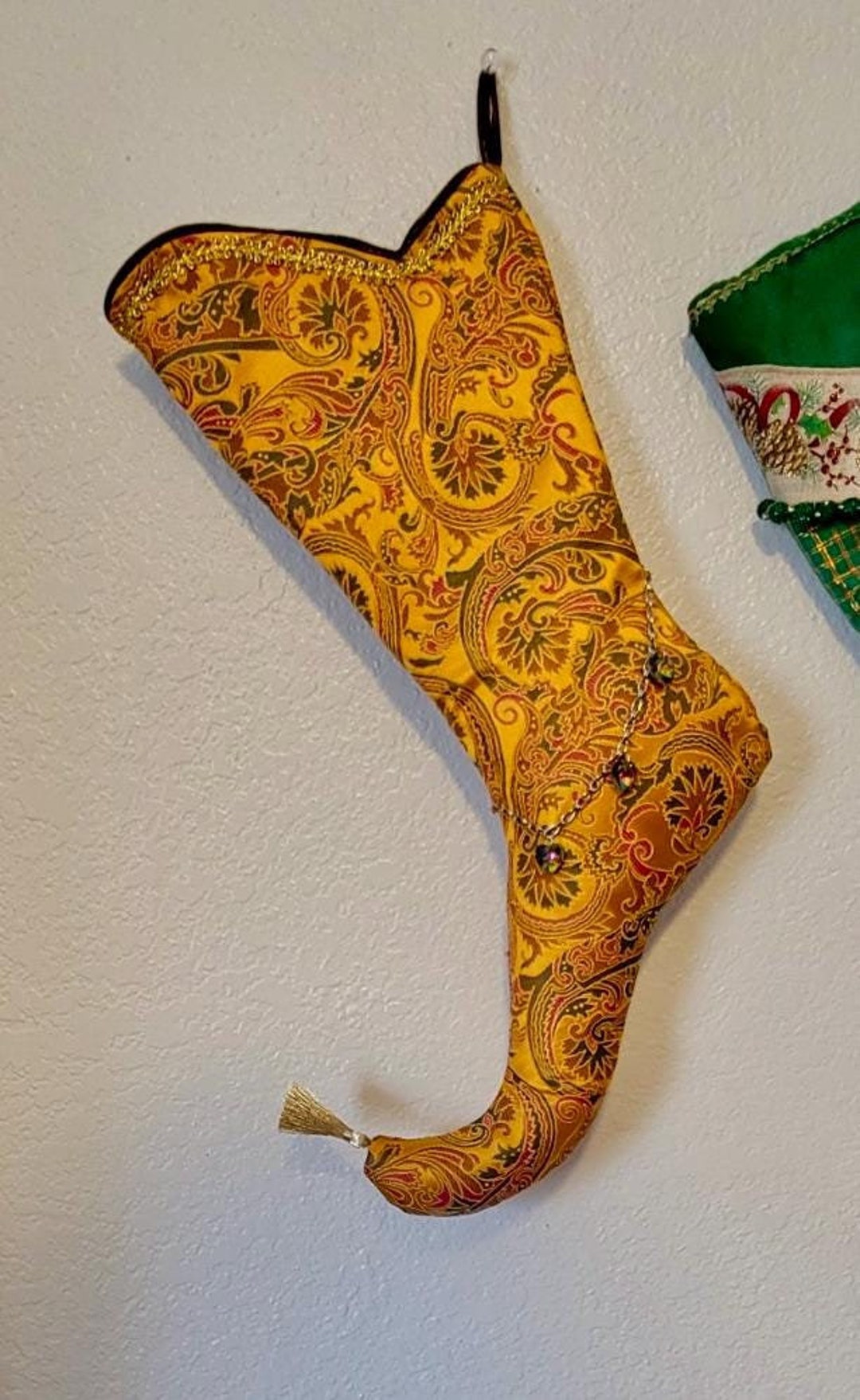 Yee-ha Gold Cowboy-boot Christmas Stocking From Scrooge Collection - Etsy