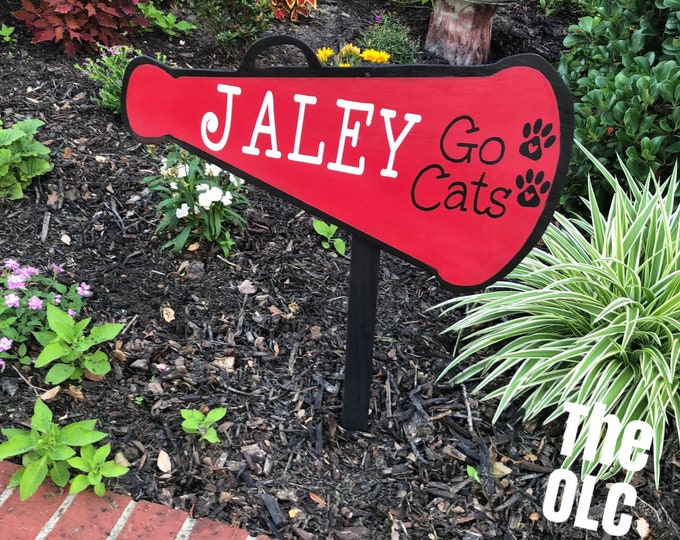 Cheer Decor, Cheerleader Sign, Personalized Megaphone Cheerleader Yard ...