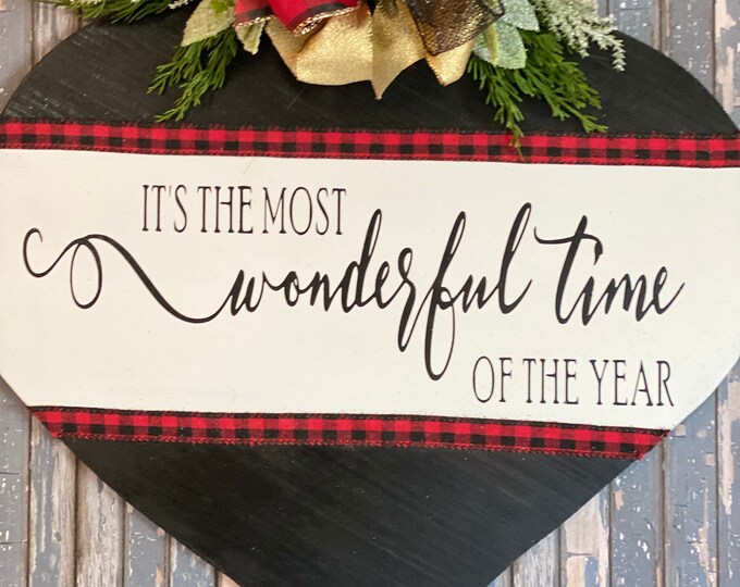 Christmas Door Hanger, Holiday Wall Decor, Its the Most Wonderful Time ...