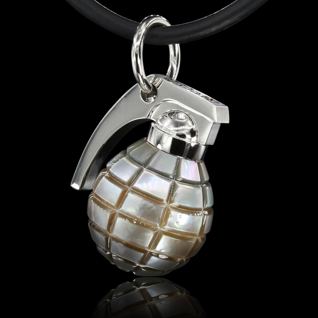 Hand-carved Grenade Tahitian Pearl Pendant: Sterling Silver Bomb ...