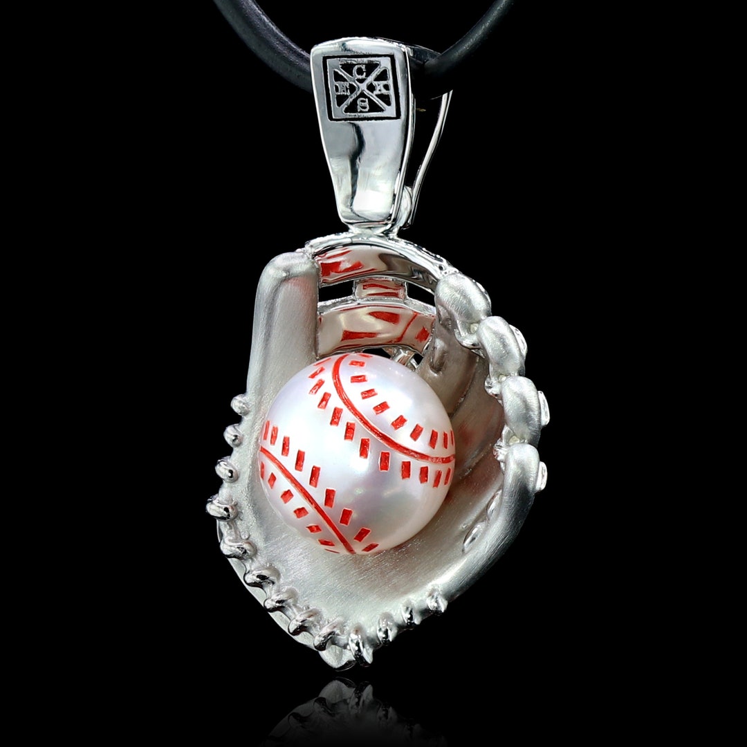 Sterling Silver Baseball Glove Pendant: Pearl Baseball Charm - Etsy