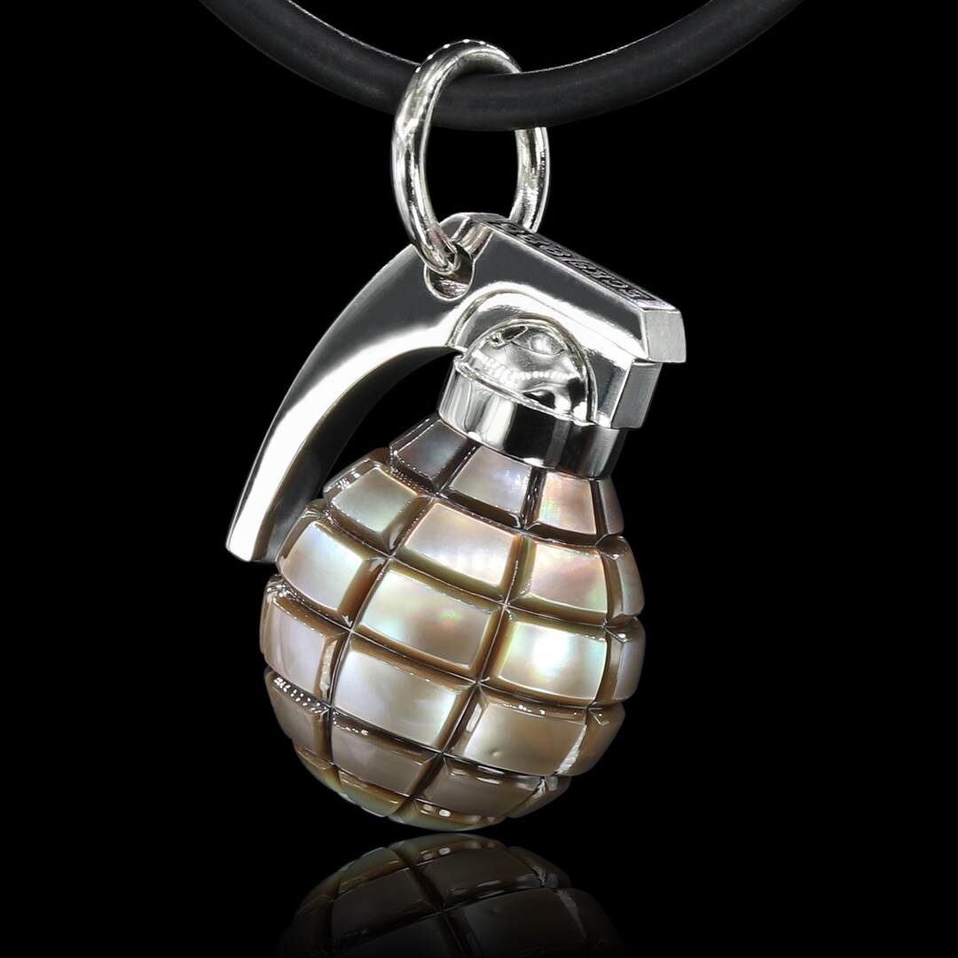 Hand Carved Grenade Tahitian Pearl Pendant: Sterling Silver Bomb ...