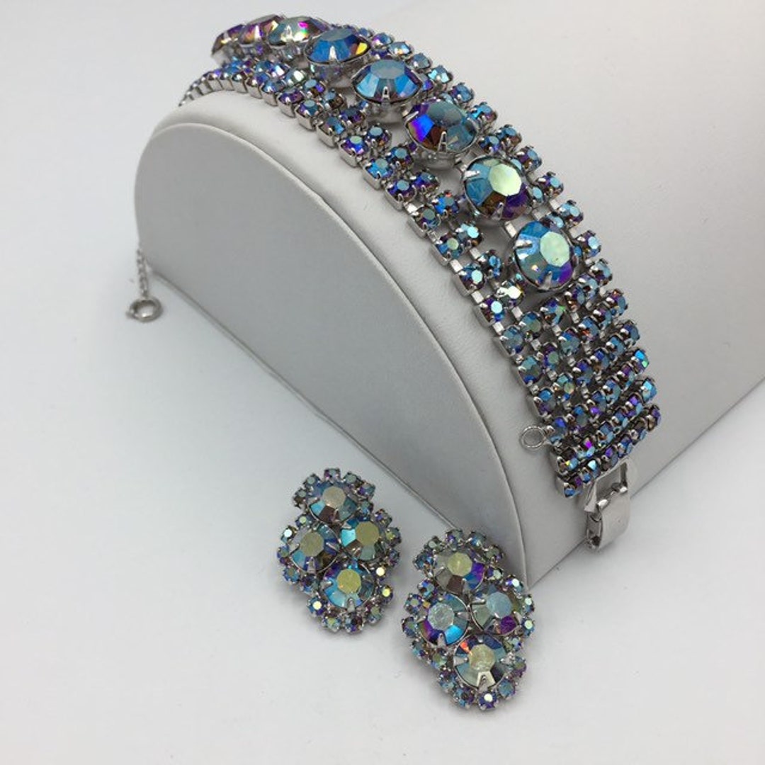 Weiss Blue Silver Set Demi-parure Rhinestone Bracelet Clip - Etsy