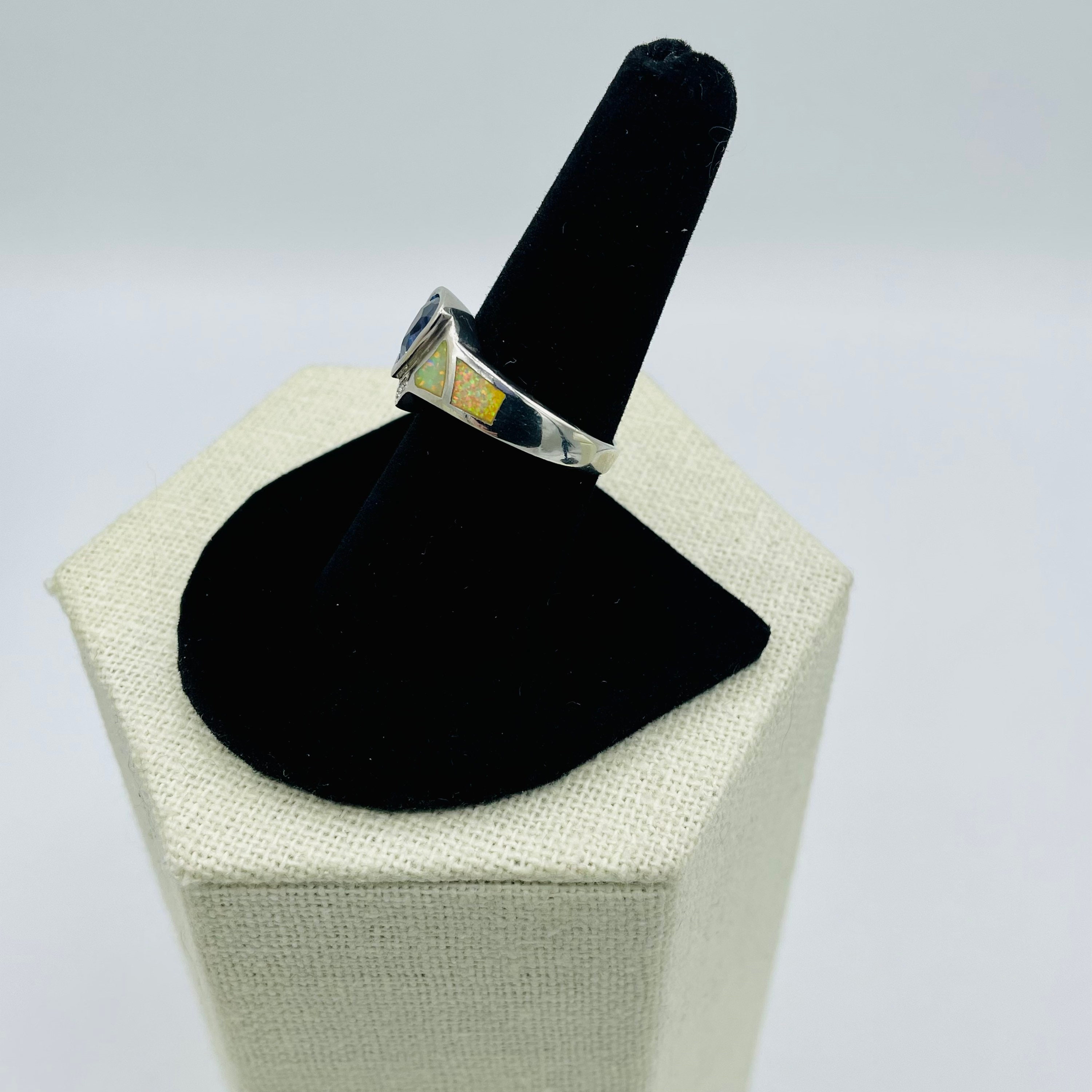 Sterling Silver Trilliant Triangle Blue Stone Estate Ring - Etsy