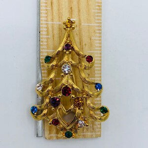 Monet Christmas Tree Brooch Gold Clear Green Red Blue Purple ...