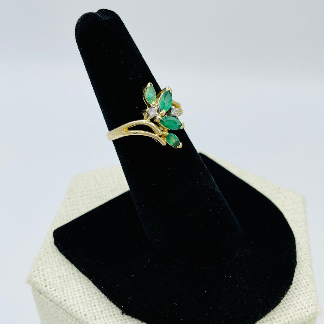 14k Gold Emerald & Diamond Estate Ring – Marquise Cut, Size 6, 4.01g ...