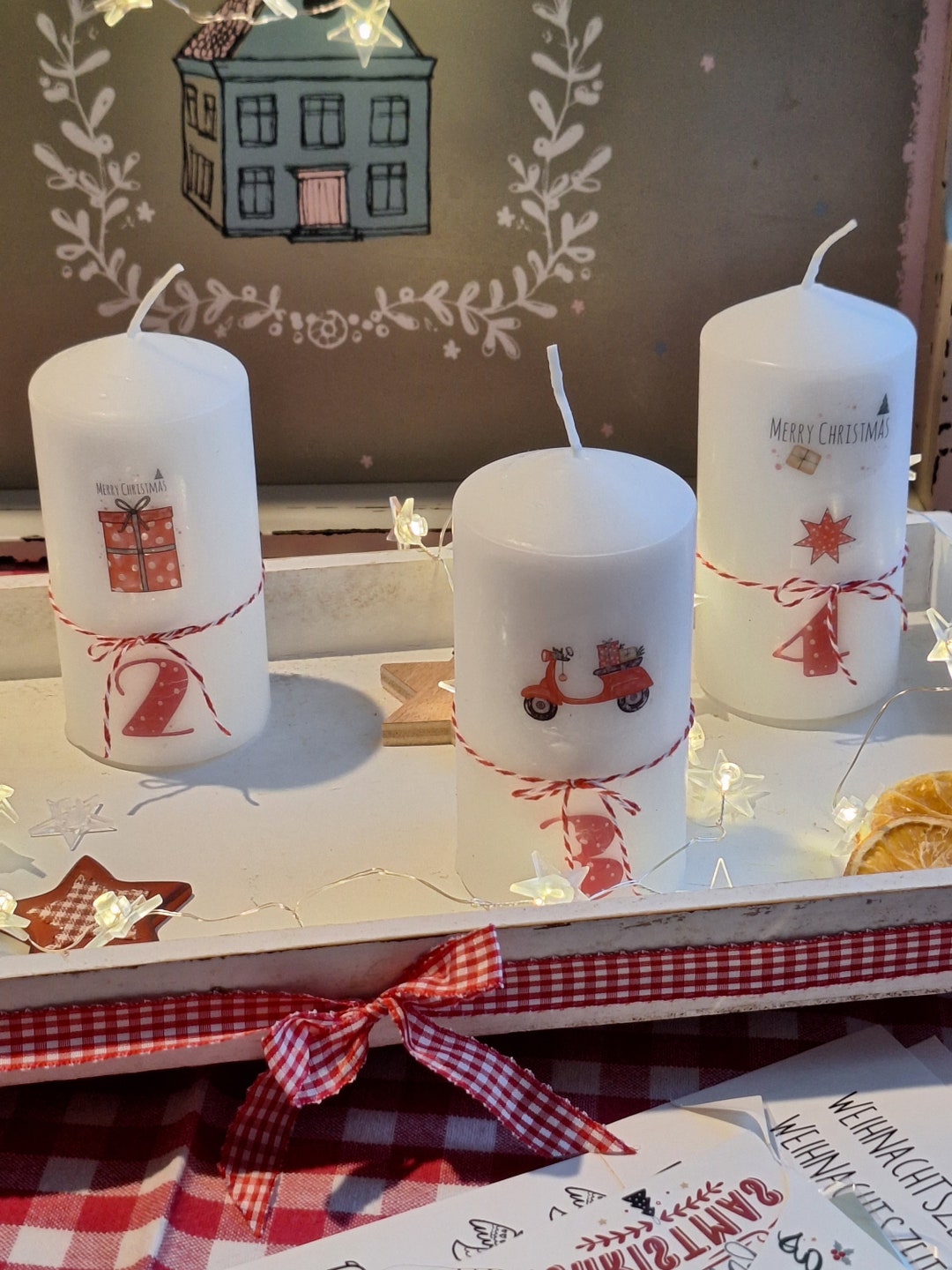 Advent Wreath Advent Tray Advent Box Nordic Shabby Vintage Red White ...