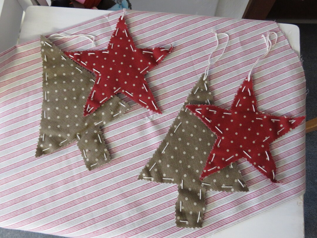 Set Christmas Advent 2-piece Christmas Tree Star Rustic Sewn Nostalgic ...