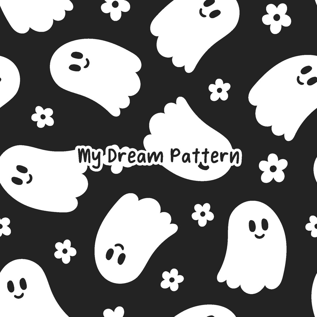 Floral Ghost Seamless Pattern Halloween Ghost Daisy Seamless Digital ...