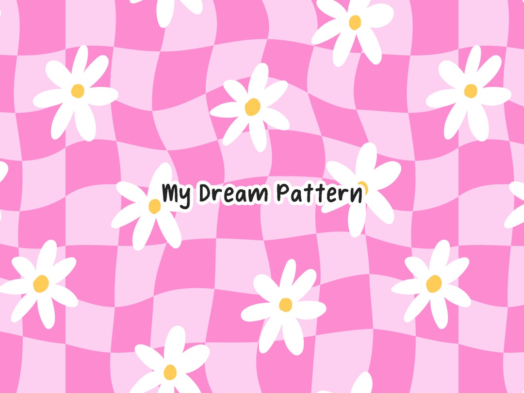 Pink Groovy Checkered Daisy Seamless Pattern Pink Hippie Daisy Seamless ...