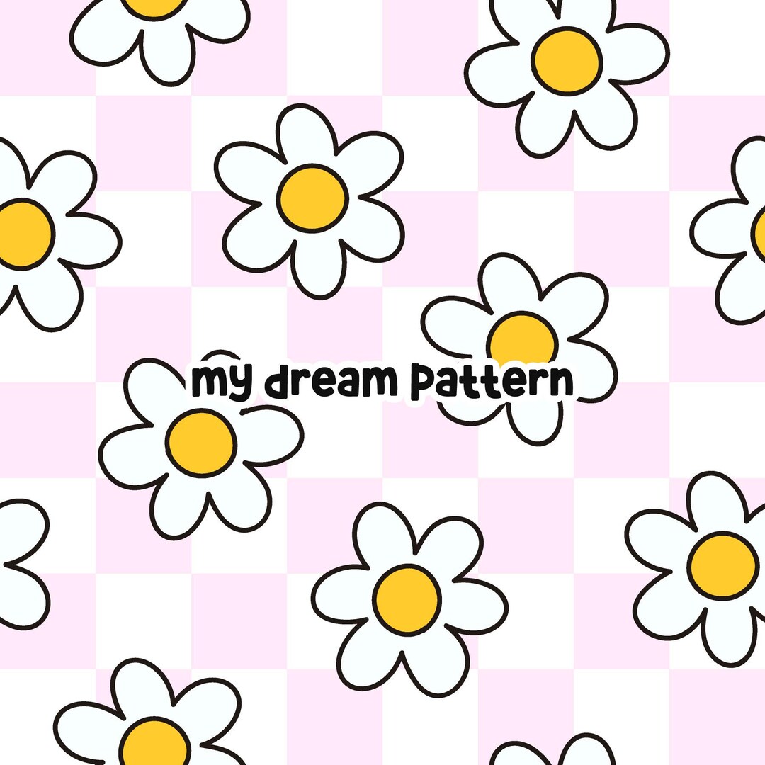 Pink Checkered Daisy Seamless Pattern Daisy Checkered Digital Patternb ...