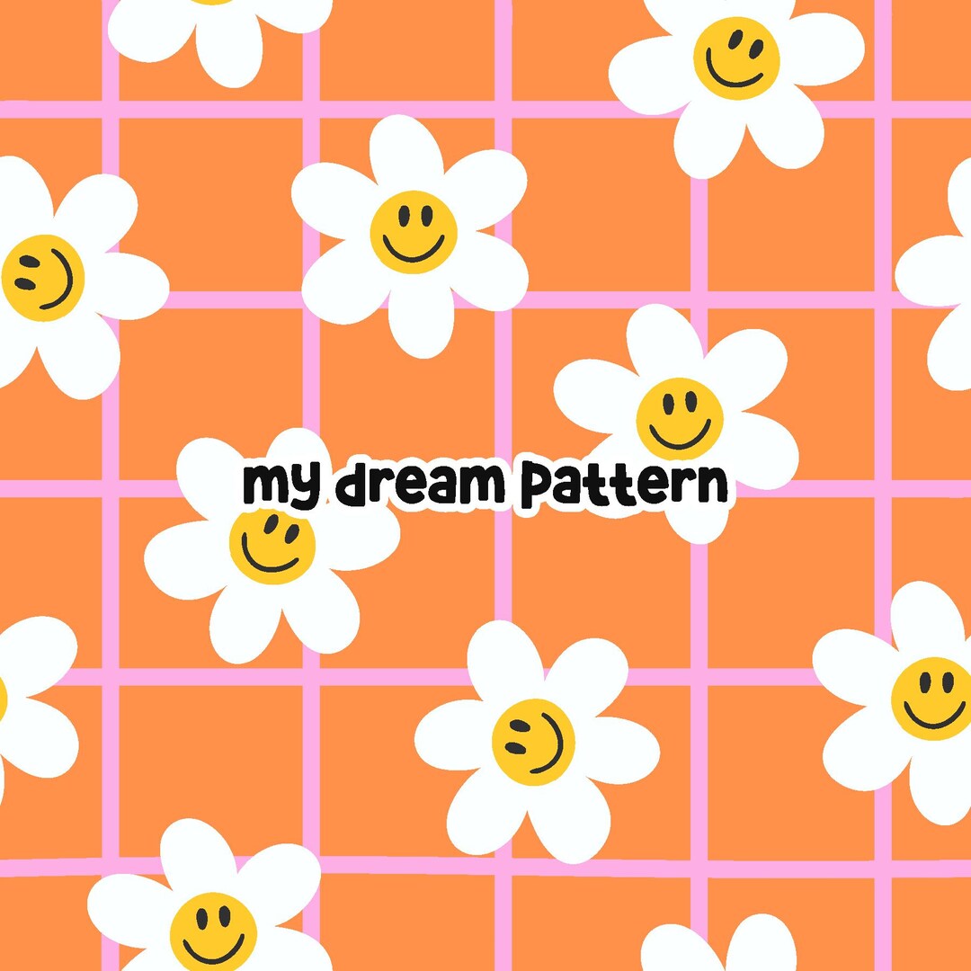 Orange Groovy Daisy Seamless Pattern Happy Flower Seamless File Retro ...