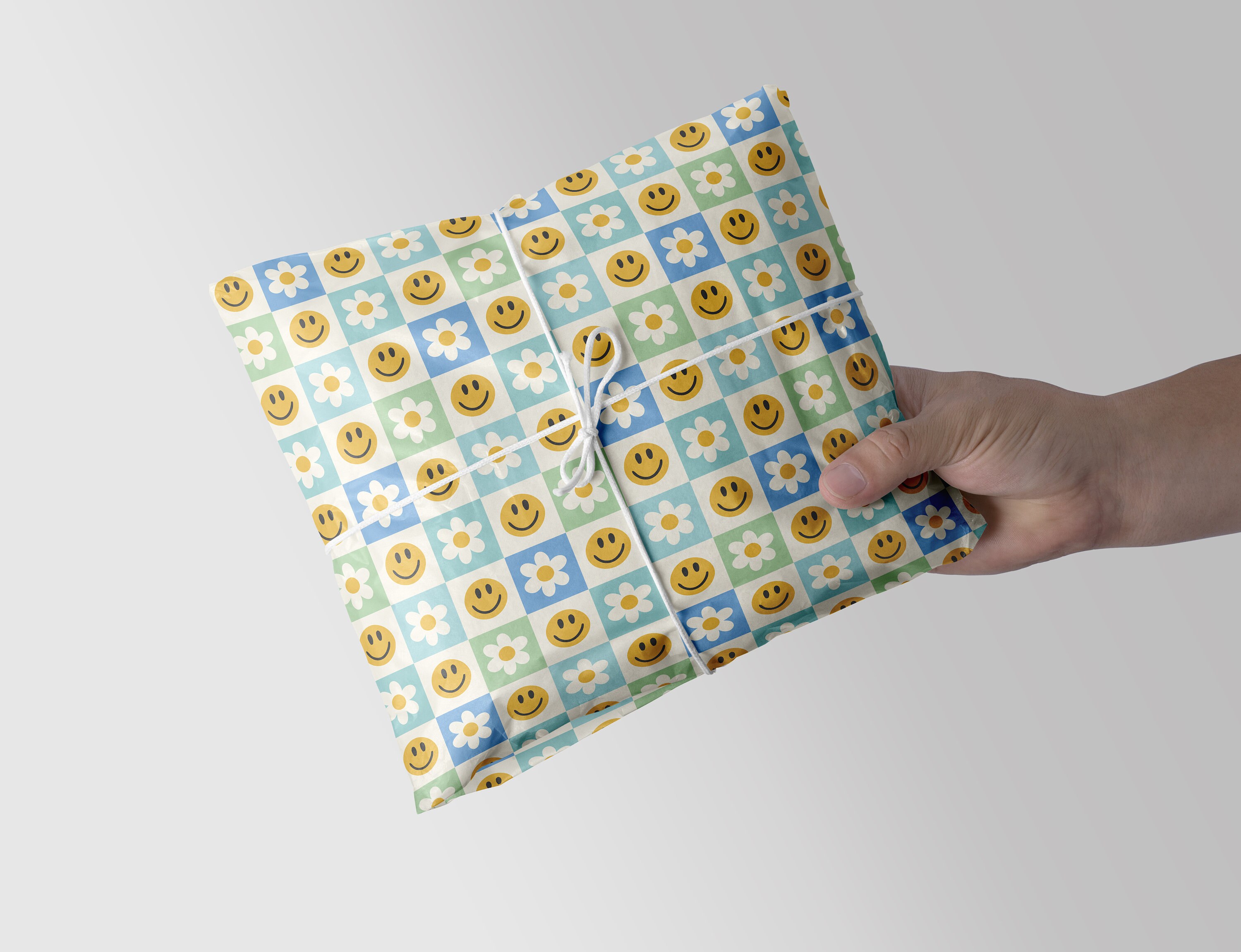 Blue Green Retro Daisy Checkered Seamless Pattern Smile Checkered ...