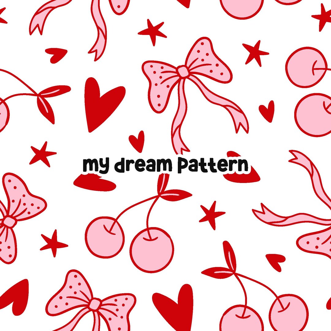 Coquette Valentines Seamless Pattern Cherry Bows Seamless File for ...