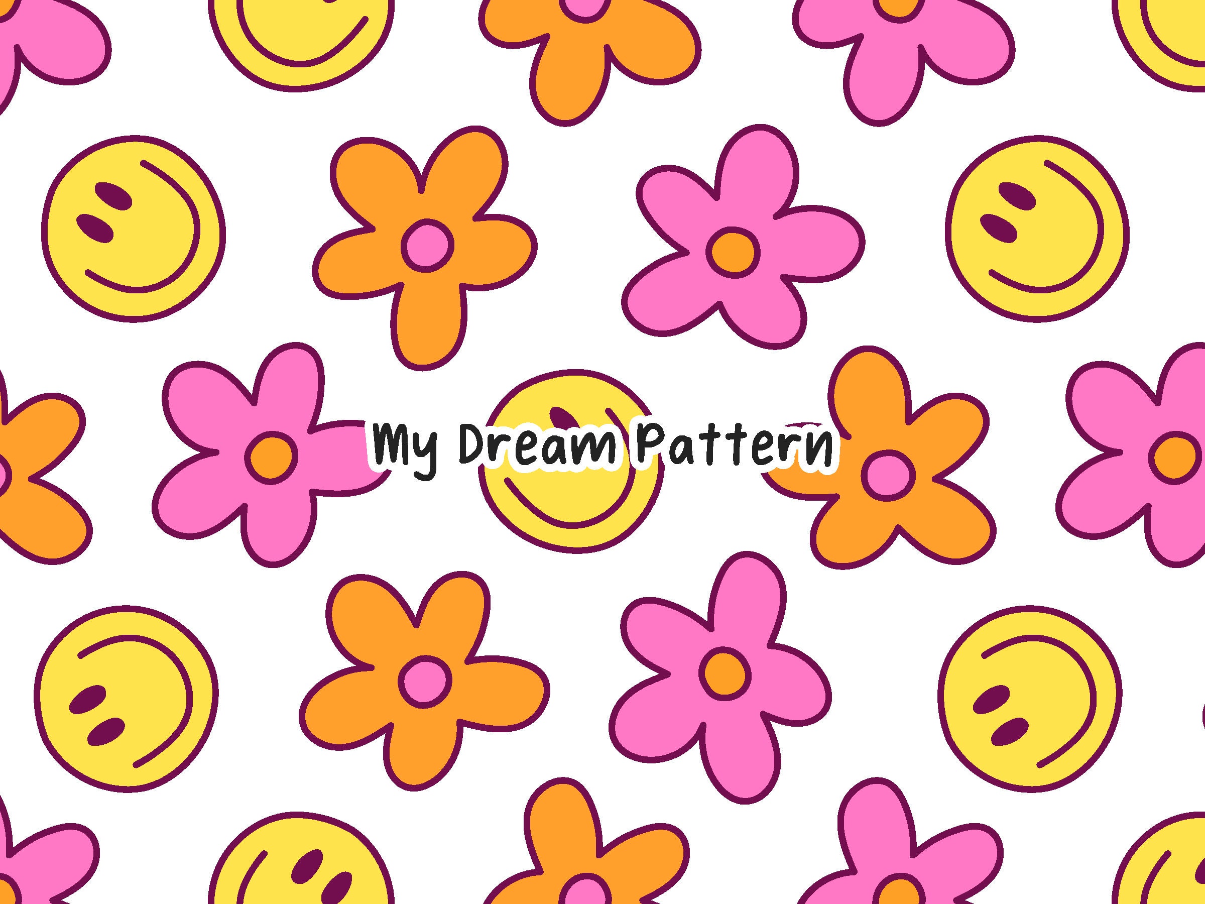 Retro Daisy Smile Seamless Pattern Groovy Pink Daisy Seamless File ...