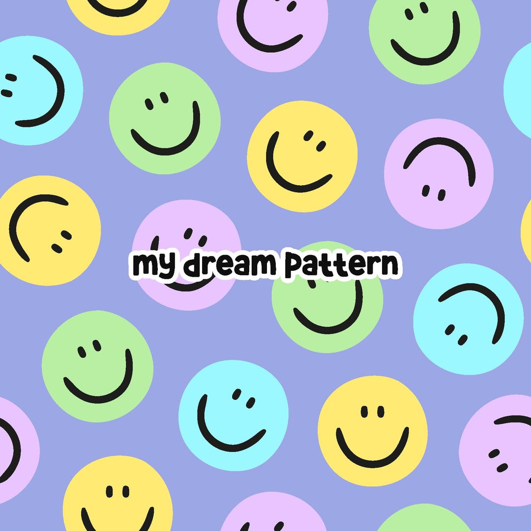 Colorful Smiley Face Seamless Pattern – Pastel Happy Faces Digital ...