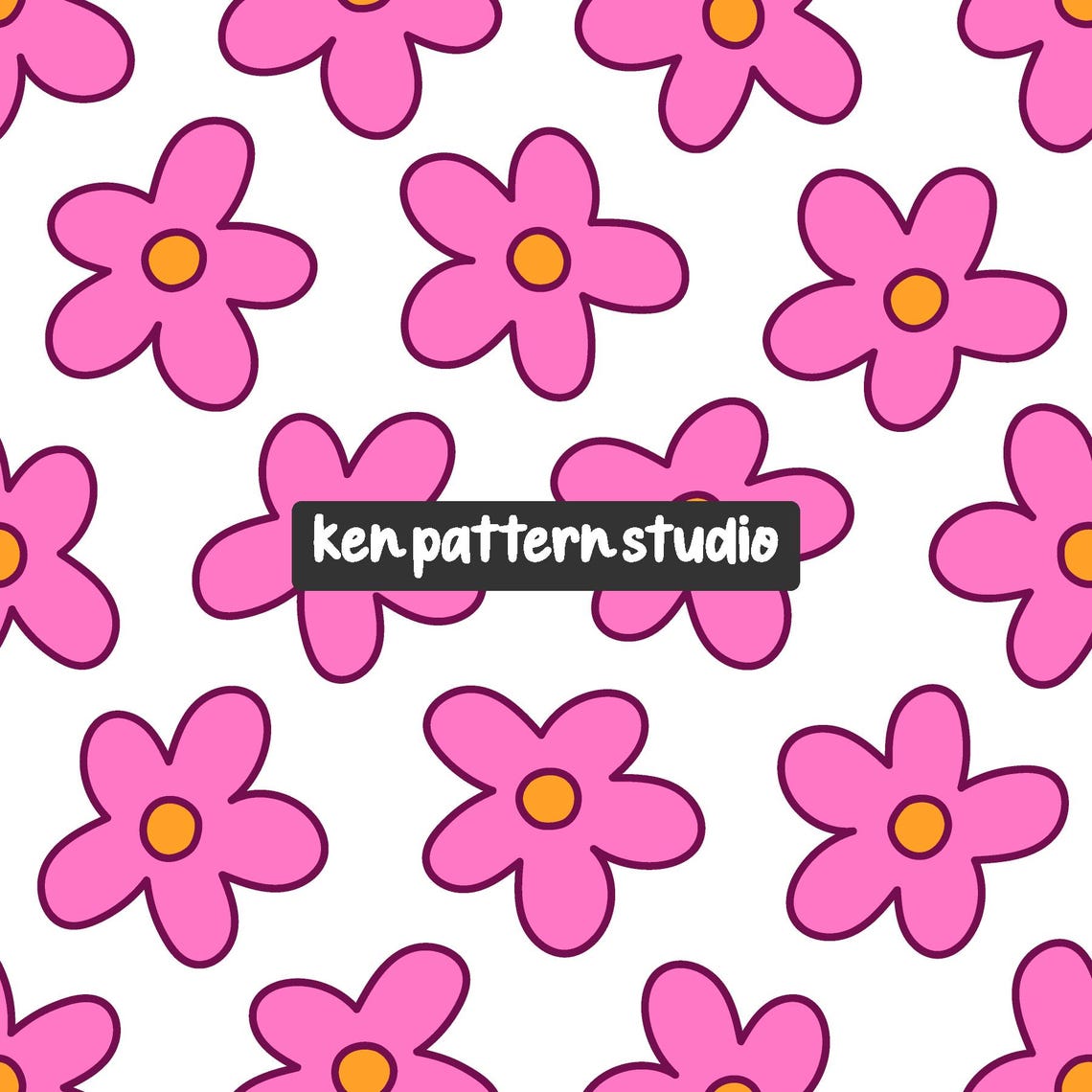 Retro Pink Daisy Seamless Pattern, Groovy Floral File (digital Download ...