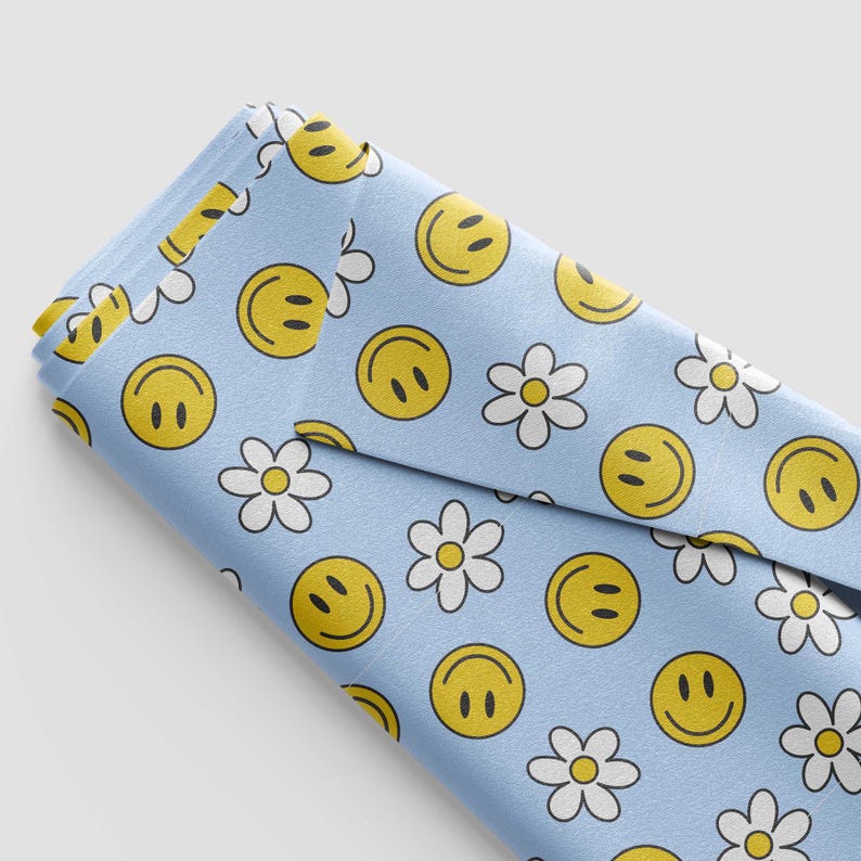 Blue Groovy Seamless Pattern – Happy Face Digital Paper. - Etsy