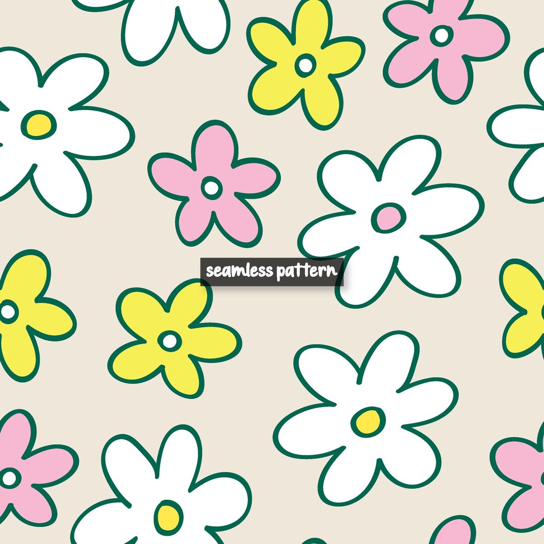 Retro Floral Seamless Pattern, Spring Summer Blooms (digital Pattern ...