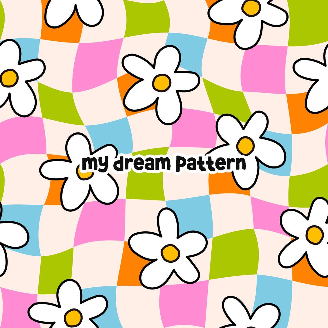 Groovy Checkered Daisy Seamless Pattern Retro Checkered Seamless File ...