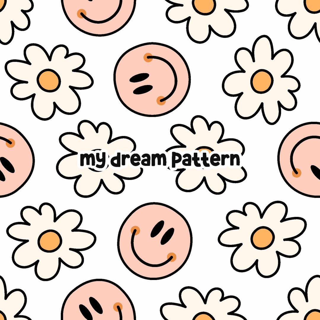 Retro Smile Seamless Pattern Retro Daisy Repeat Pattern Happy Face ...