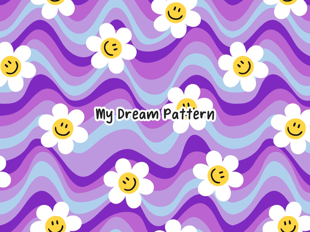 Purple Groovy Seamless Pattern Retro Daisy Seamless Design Happy Daisy ...