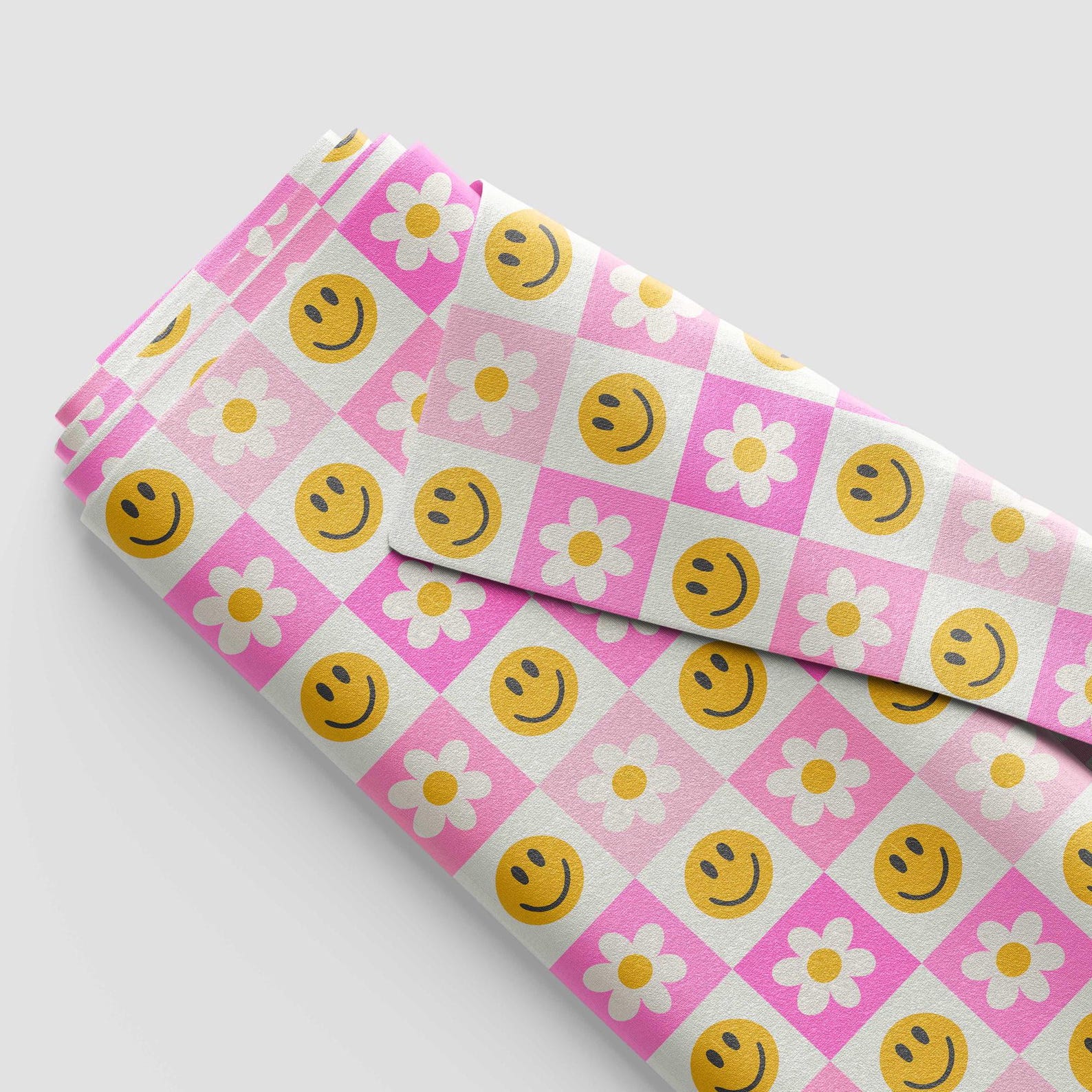 Pink Groovy Checkered Seamless Pattern Retro Smile Checkered Digital ...